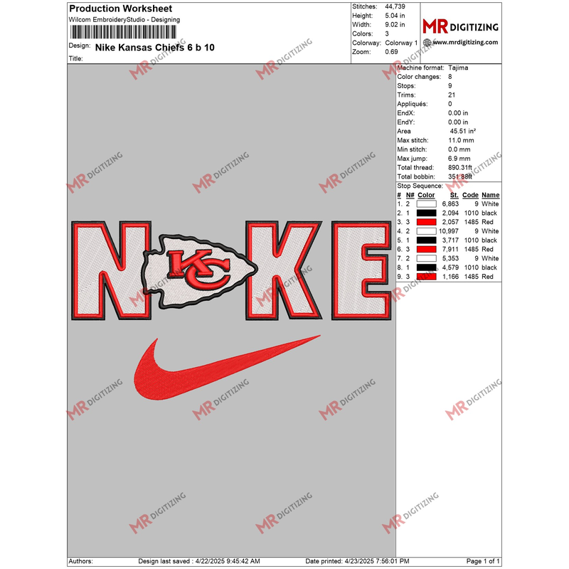 Nike Kansas Chiefs Embroidery design-DST, PES, JEF, etc.