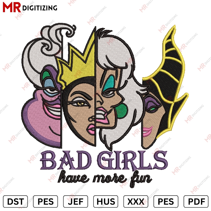 BAD GIRLS Halloween Embroidery design- DST, PES, JEF etc.