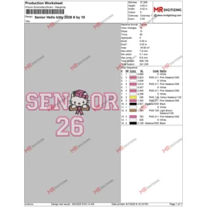 Senior Hello kitty 2026 Embroidery design- DST, PES, JEF etc.