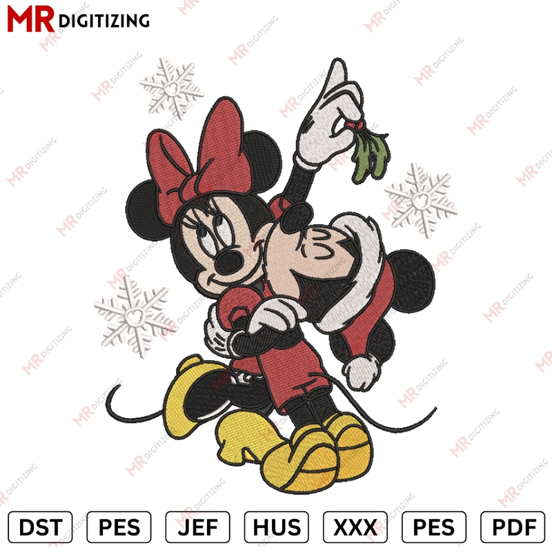 Mickey Minnie Snow Christmas Embroidery design- DST, PES, JEF